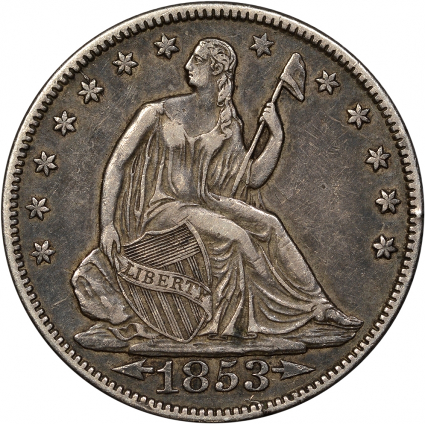 $0.50 1853-O Arrows & Rays Seated Half Dollar 50c - CH XF