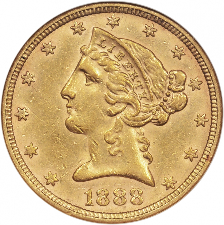 $5.00 1888 Gold Five Dollar Half Eagle - ANACS AU50 PQ