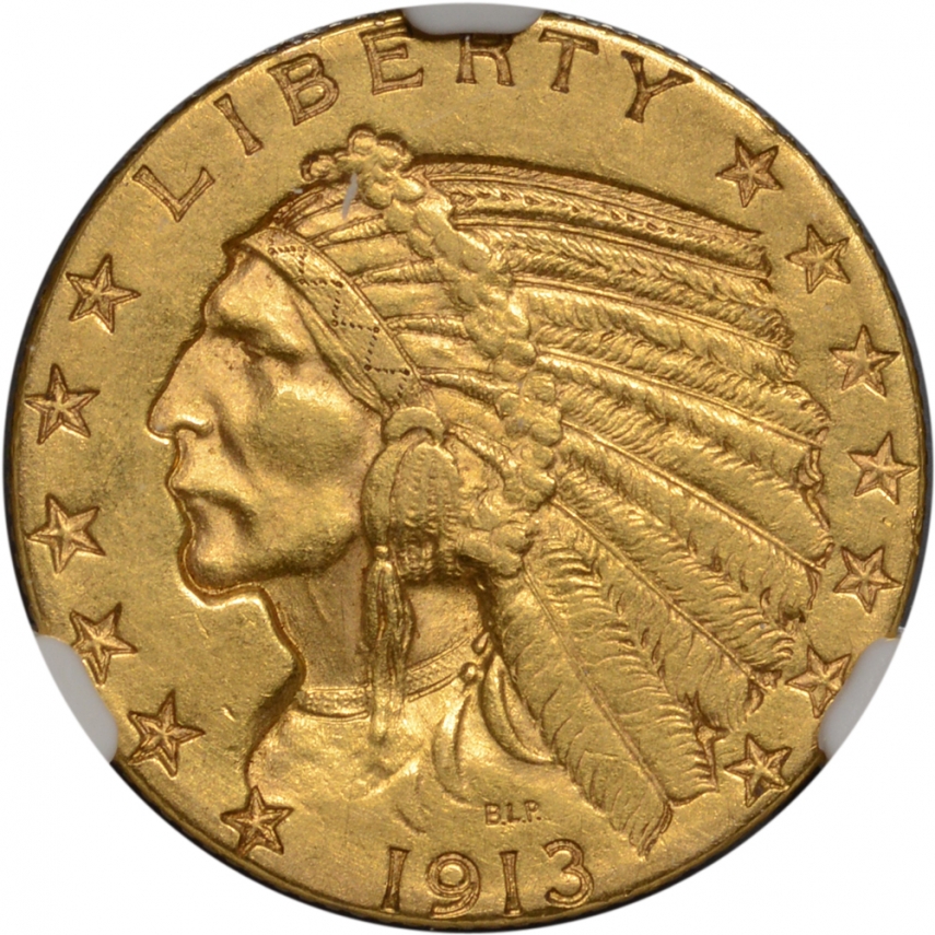 $5.00 1913-S Gold Five Dollar Indian Half Eagle - NGC AU58
