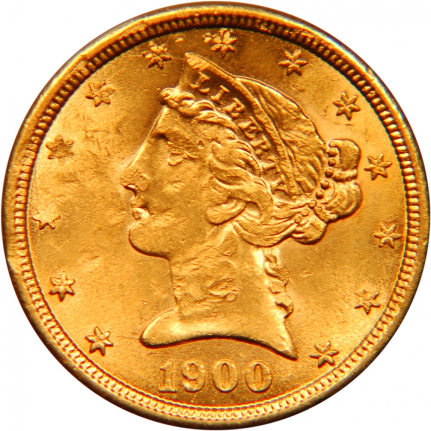 Error $5.00 1900 Gold $5 Five Dollar Half Eagle Struck on a Defective ...